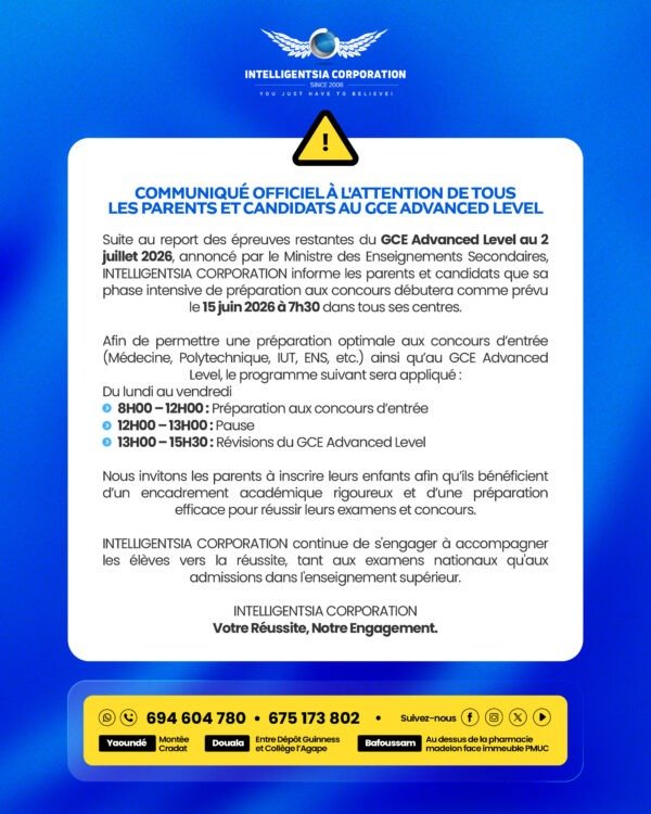 Official Announcement: Intensive GCE Advanced Level & Competitive ...